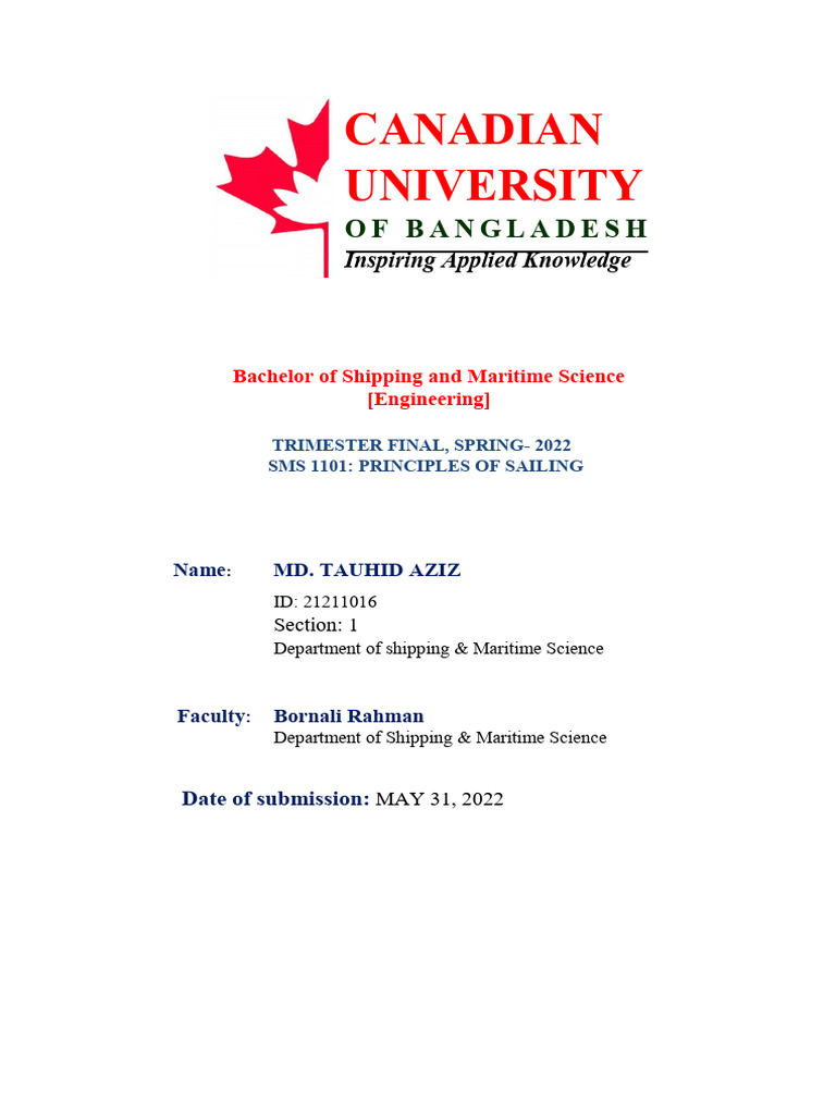 SMS1101-Principles of Sailing Trisemester Final Answer Sheet | PDF ...