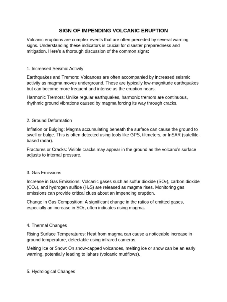Sign of Impending Volcanic Eruption | PDF | Volcano | Types Of Volcanic Eruptions