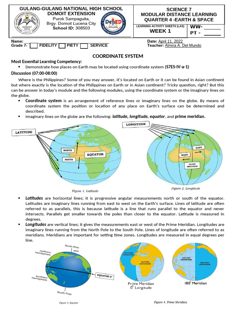 LAS-SCIENCE 7-W1-Q4 | PDF | Longitude | Equator