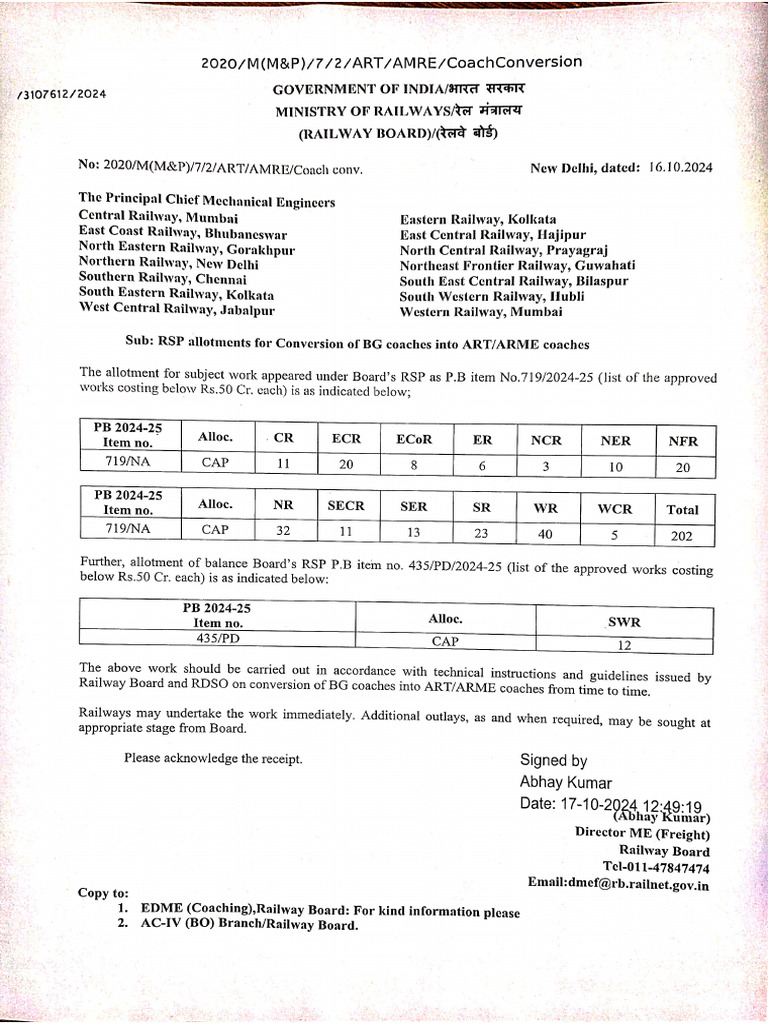 Conversion of BG Coaches Into ART-ARME Coaches. | PDF
