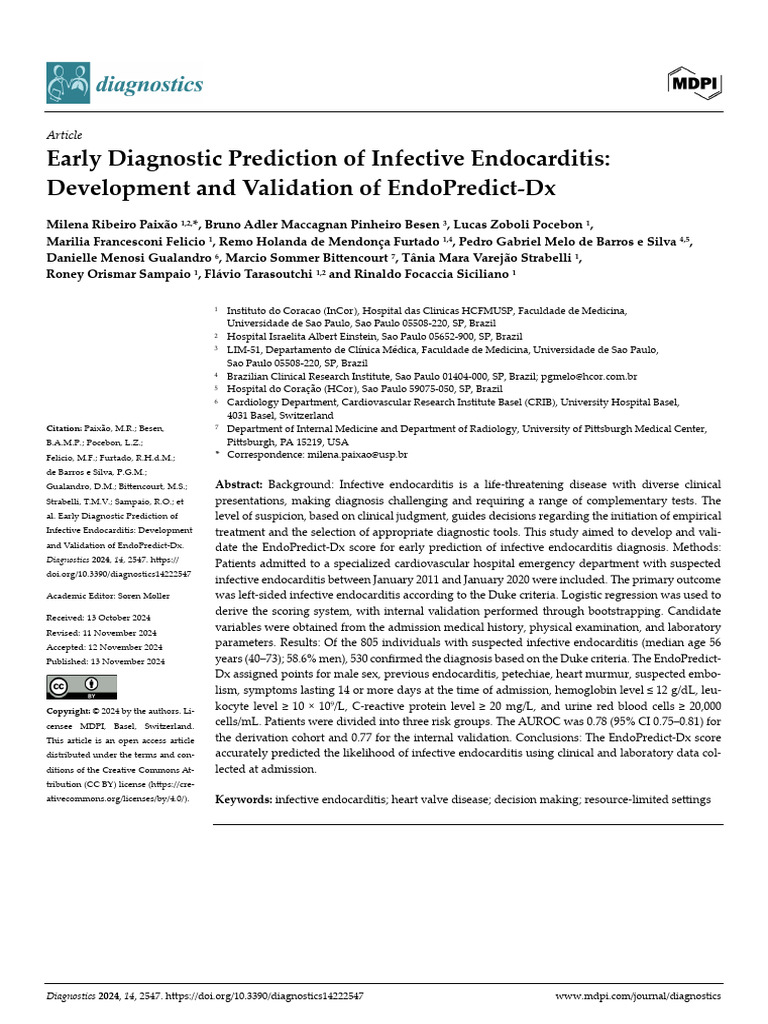 Infective Endocarditis_Early Diagnostic Prediction | PDF | Medical ...