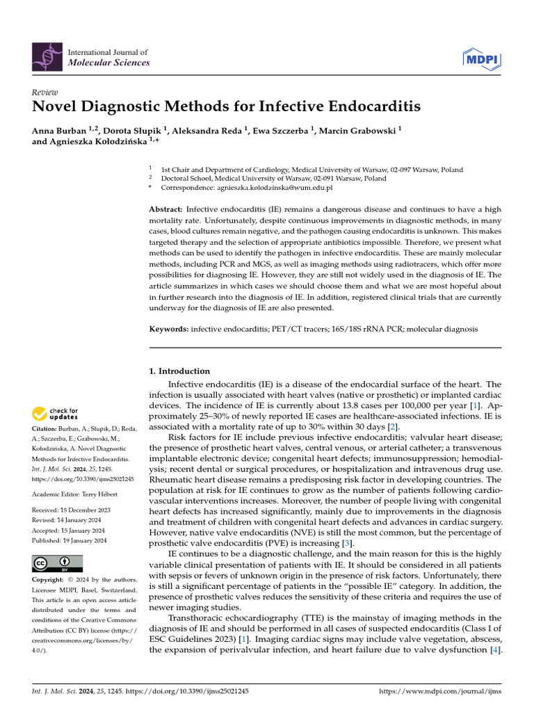 Infective Endocarditis_Diagnostic Methods | PDF | Medical Imaging | Positron Emission Tomography