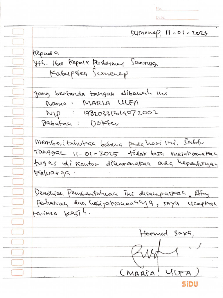 Surat Ijin Dr. Ulfa - 11 Januari 2025 | PDF