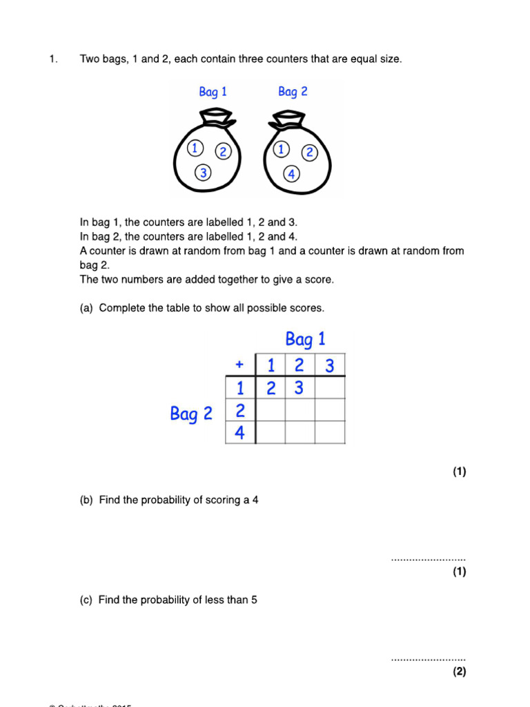 Sample Space Worksheet | PDF