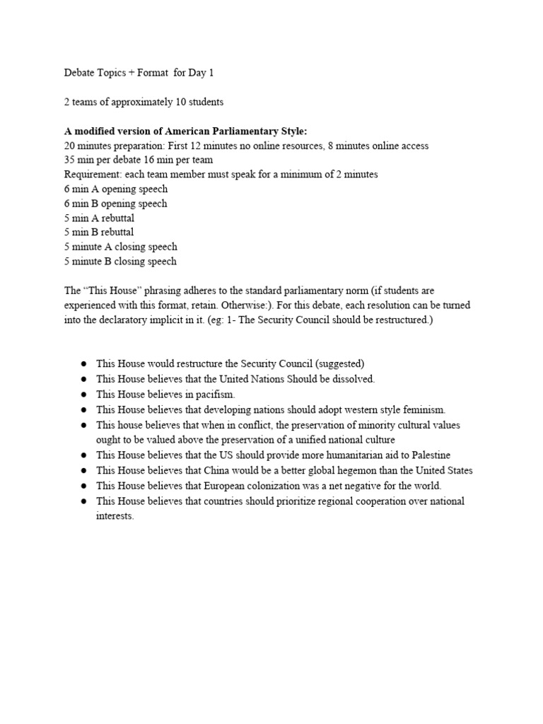 Debate Topics and Format[51] | PDF