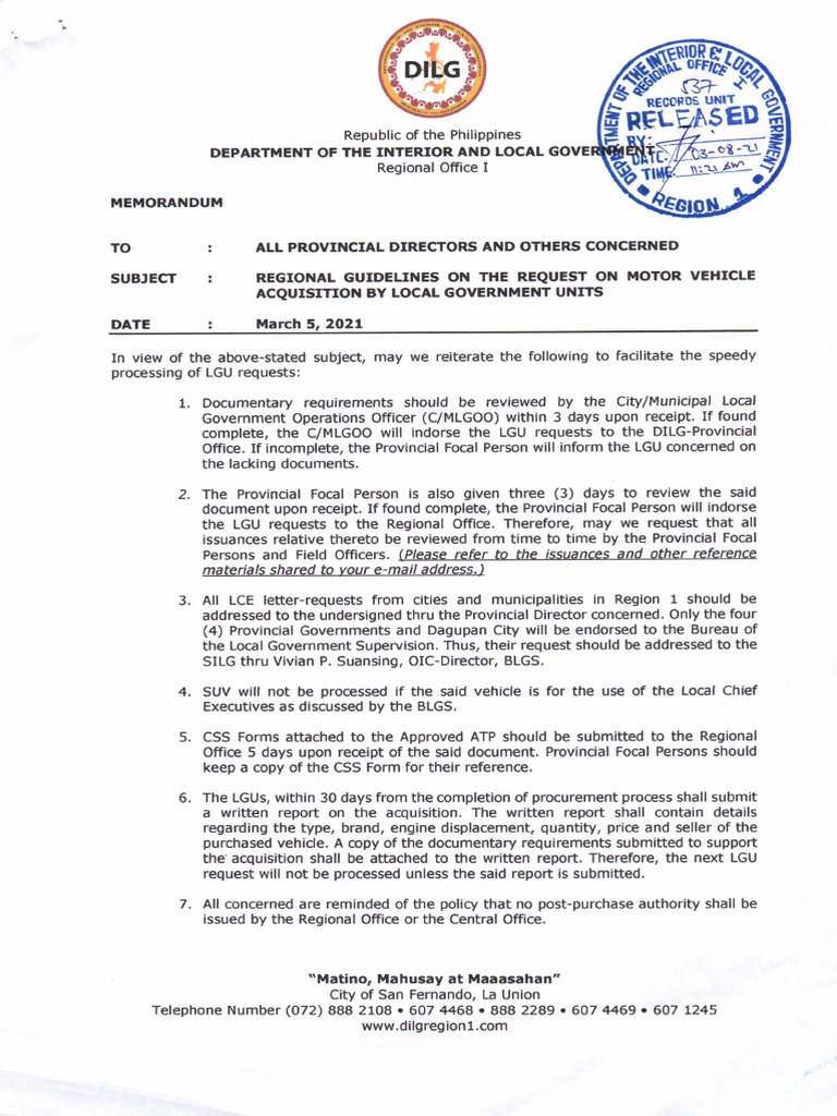 Regional Guidelines On The Request For Motor Vehicles | PDF