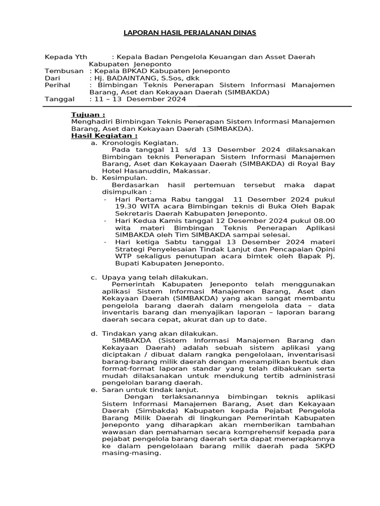 Laporan Hasil Perjalanan Dinas | PDF