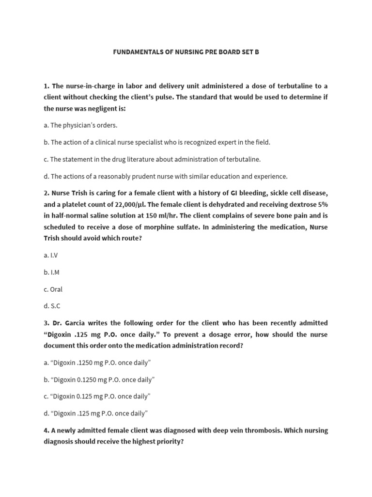 Fundamentals of Nursing Pre Board Part 2 | PDF | Thrombosis | Medical ...
