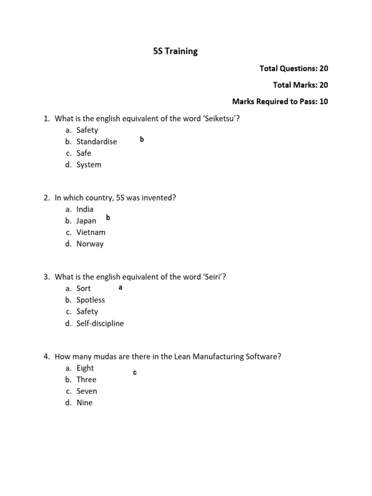 5S Training - Quiz | PDF | Lean Manufacturing