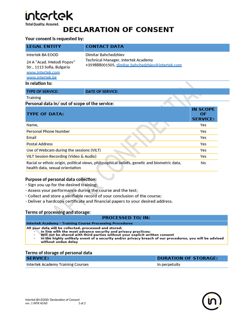 5.1, Declaration of Consent INTK ACAD3.7.2023 | PDF | Consent | Privacy