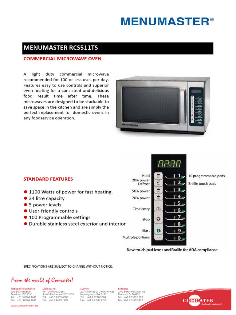 Microwave Oven RCS511TSU Specs 1 | PDF