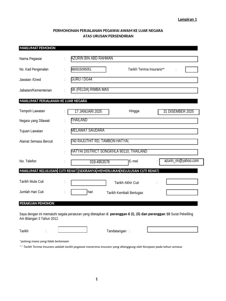Permohonan Perjalanan Pegawai Awam | PDF