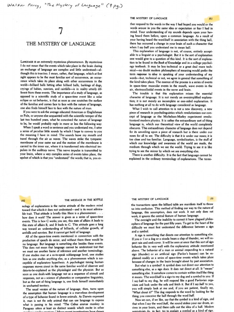 Walker+Percy%27s+The+Mystery+of+Language | PDF