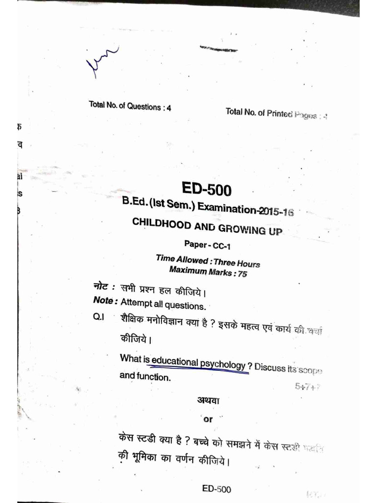Paper 1 Childhood and Growing Up K Questions Paper | PDF