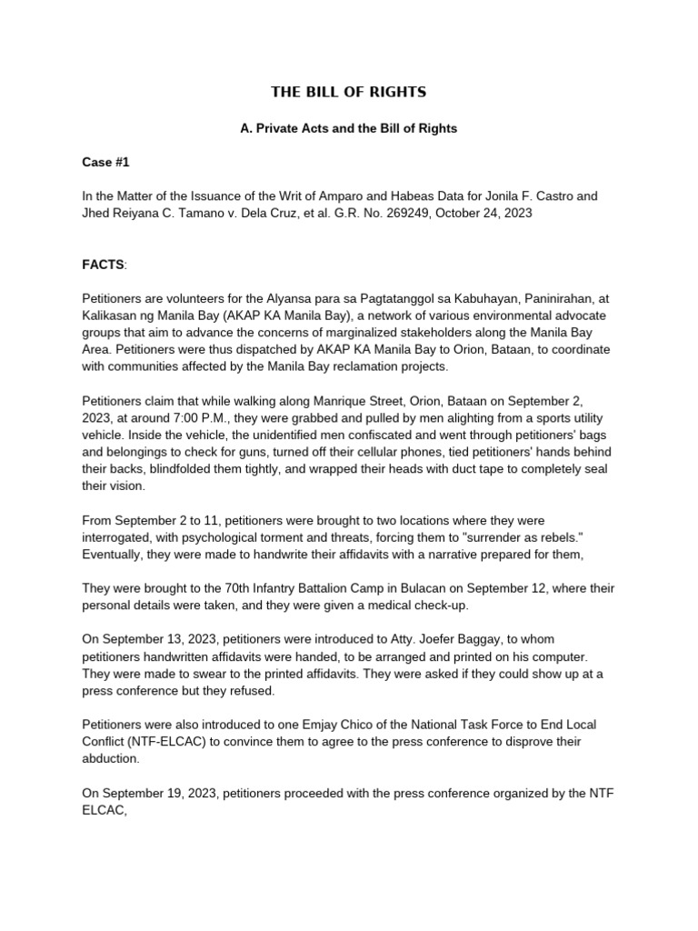 The Bill of Rights - Consti II Digests (Second Batch) | PDF | Search And Seizure | Habeas Corpus