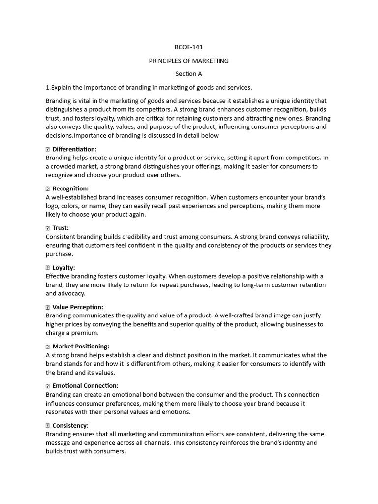 BCOE-141 Principles of Marketing 2 | PDF | Marketing | Brand