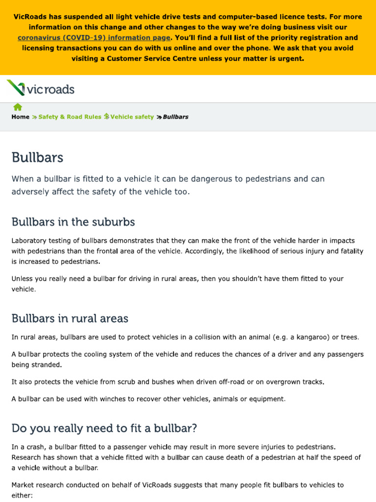 Bullbars - VicRoads | PDF