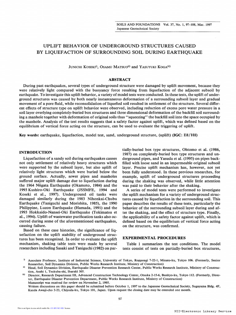Uplift Behavior of Underground Structures Caused by Liquefaction of ...