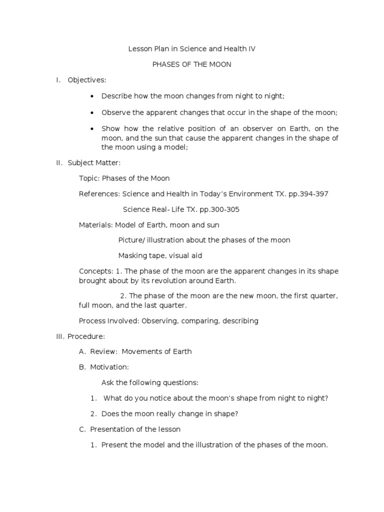 Grade 5 Phases of the Moon Lesson Plan | PDF | Science & Mathematics