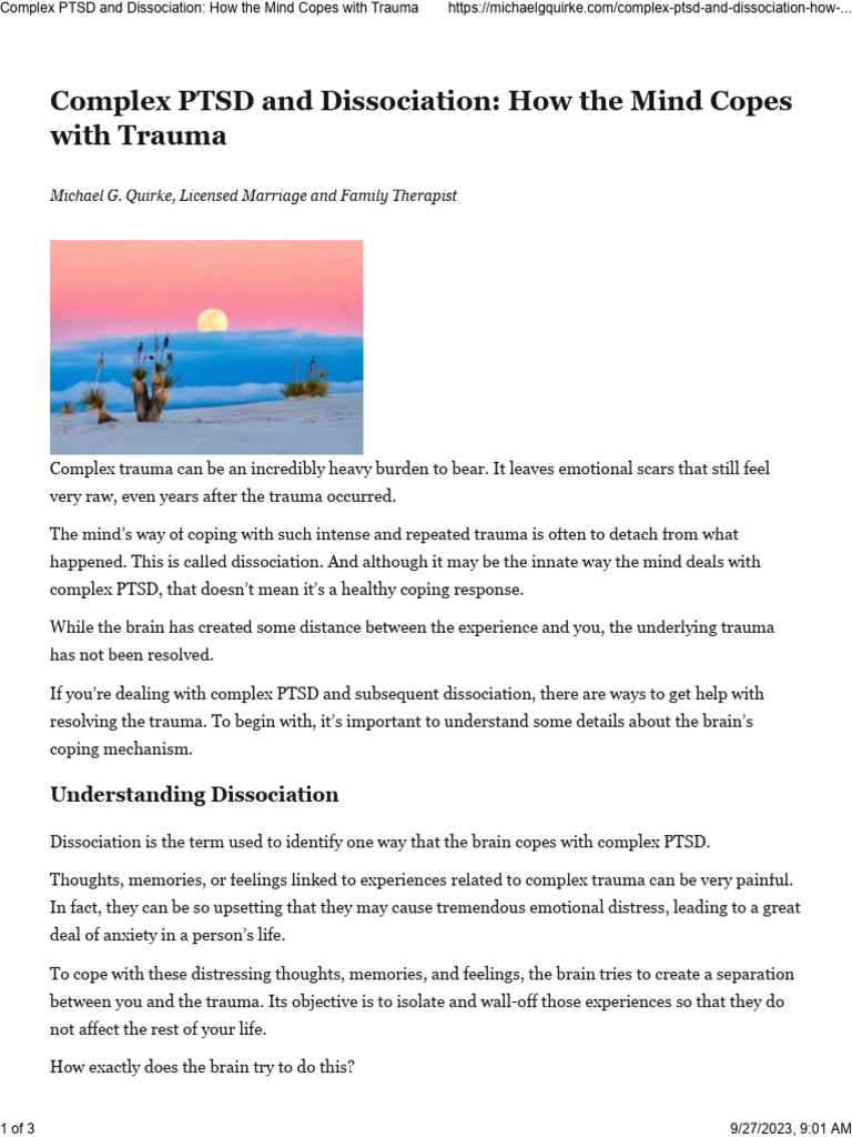 Complex PTSD and Dissociation - How The Mind Copes With Trauma | PDF ...