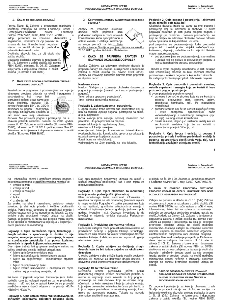 Informativni Letak - Procedura Izdavanja Okolinske Dozvole Sa Obrascem2 | PDF