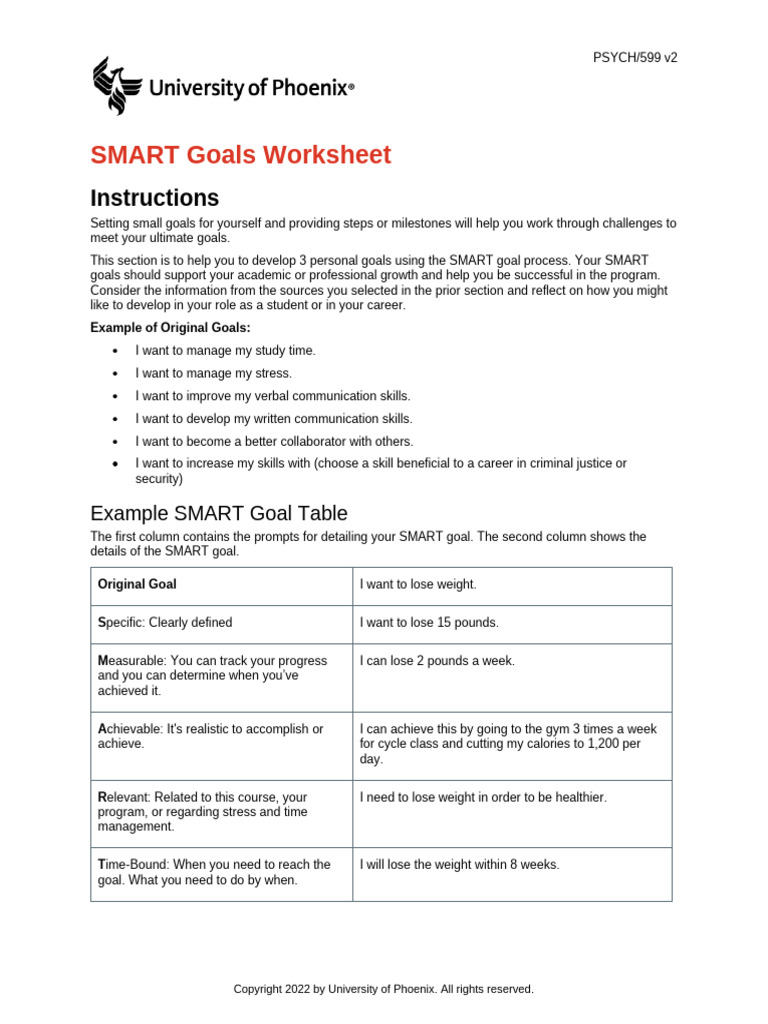 Psych599 v2 Smart Goals Worksheet | PDF | Goal