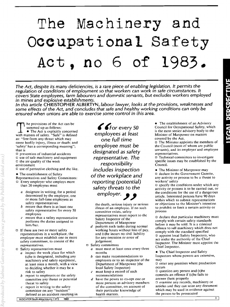 Overview of the 1983 Safety Act | PDF | Occupational Safety And Health ...