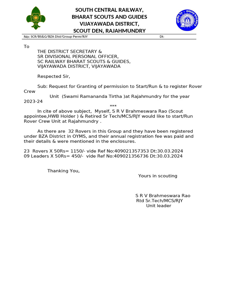 Swami Ramananda Tirtha Rover Unit Request | PDF | Scouting | Youth ...