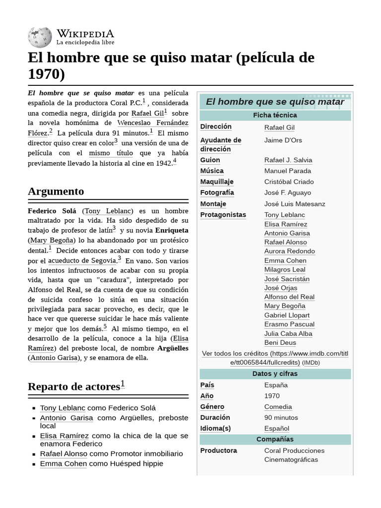 El hombre que se quiso matar (1970) | PDF