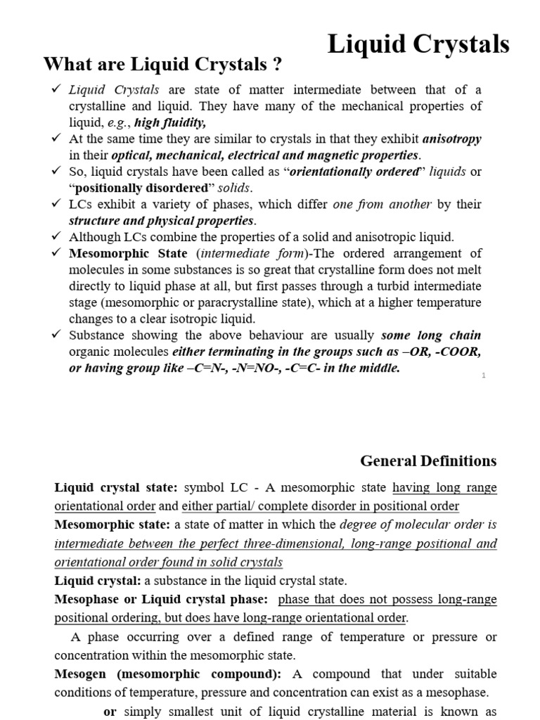Liquid Crystals | PDF | Liquid Crystal | Crystal