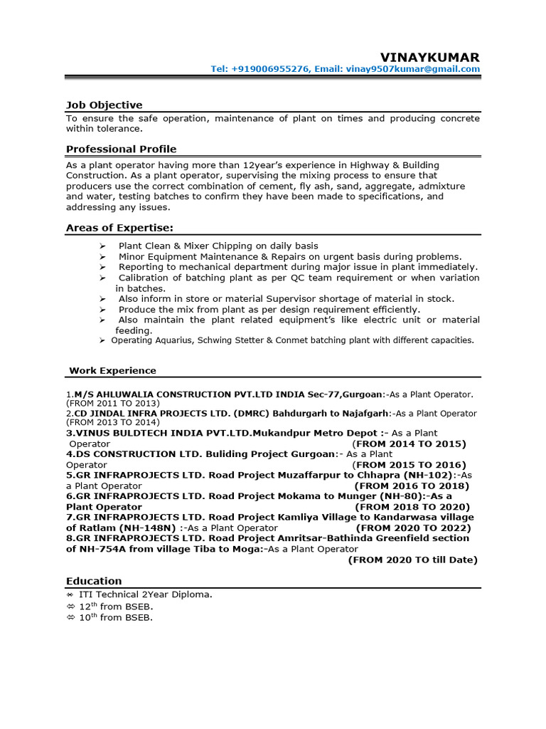 Vinay Kumar Plant Cv | PDF | Composite Material | Materials