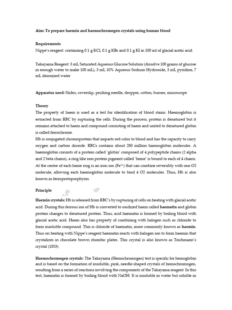 Blood Crystal Preparation Guide | PDF | Hemoglobin | Red Blood Cell