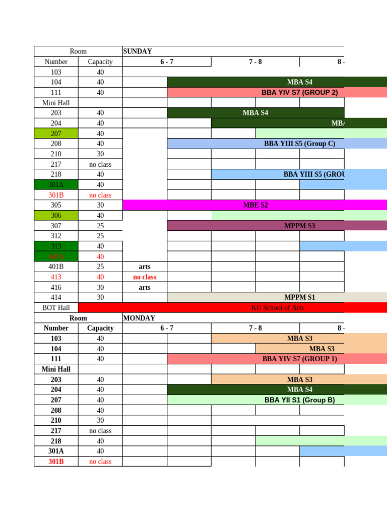 Weekly Room Occupancy Schedule | PDF