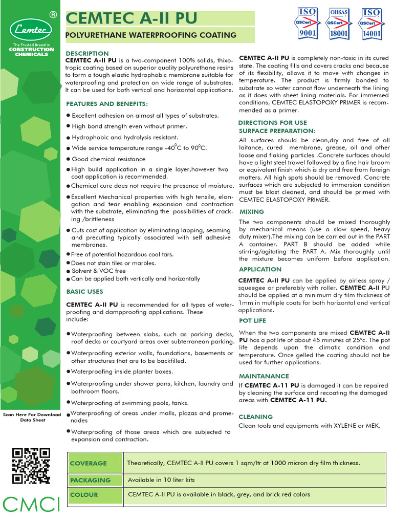 CEMTEC A-II PU Waterproofing Guide | PDF | Concrete | Materials