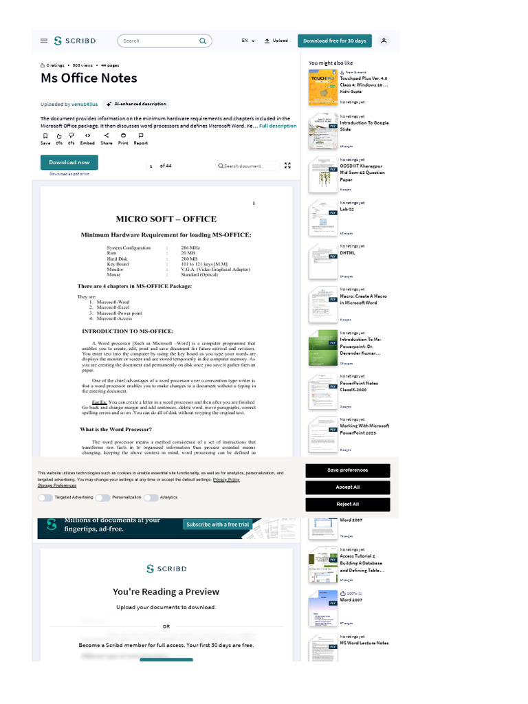 WWW Scribd Com Document 55003941 Ms Office Notes... | PDF | Microsoft ...