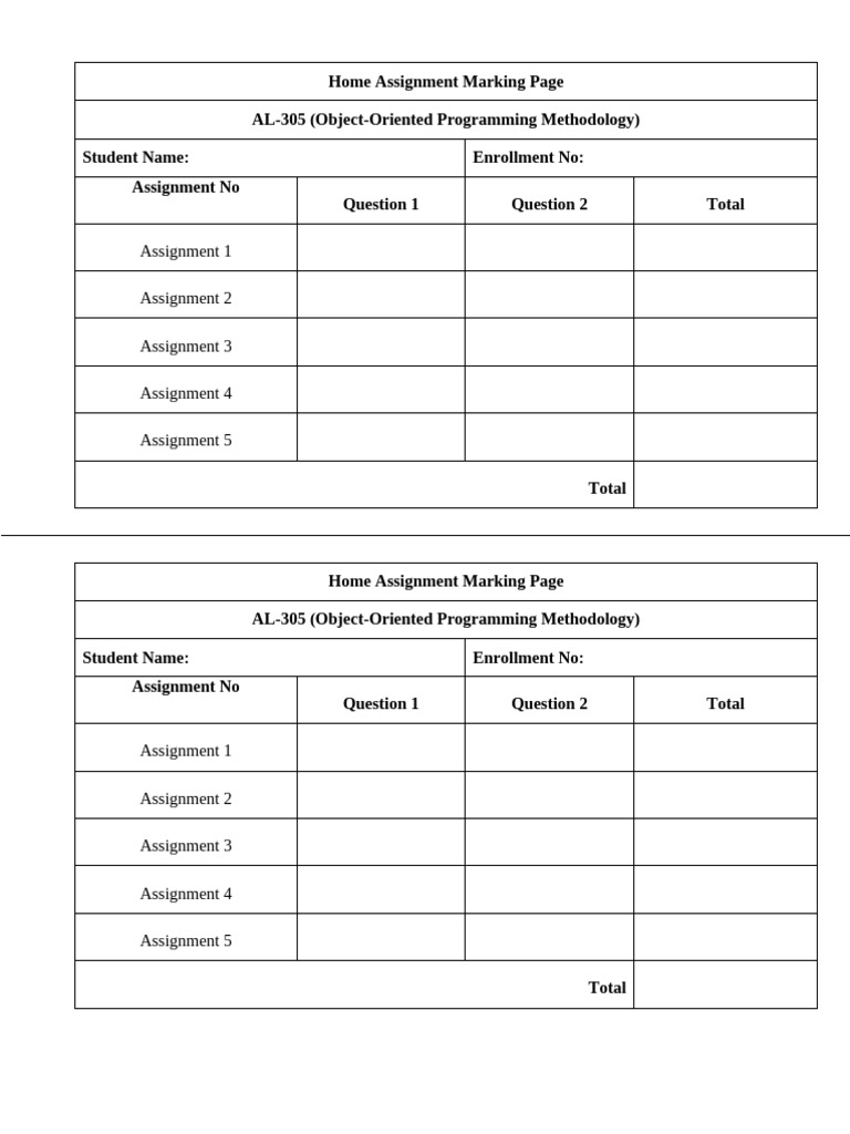 AL 305 OOPM Home Assignment Marking Page | PDF