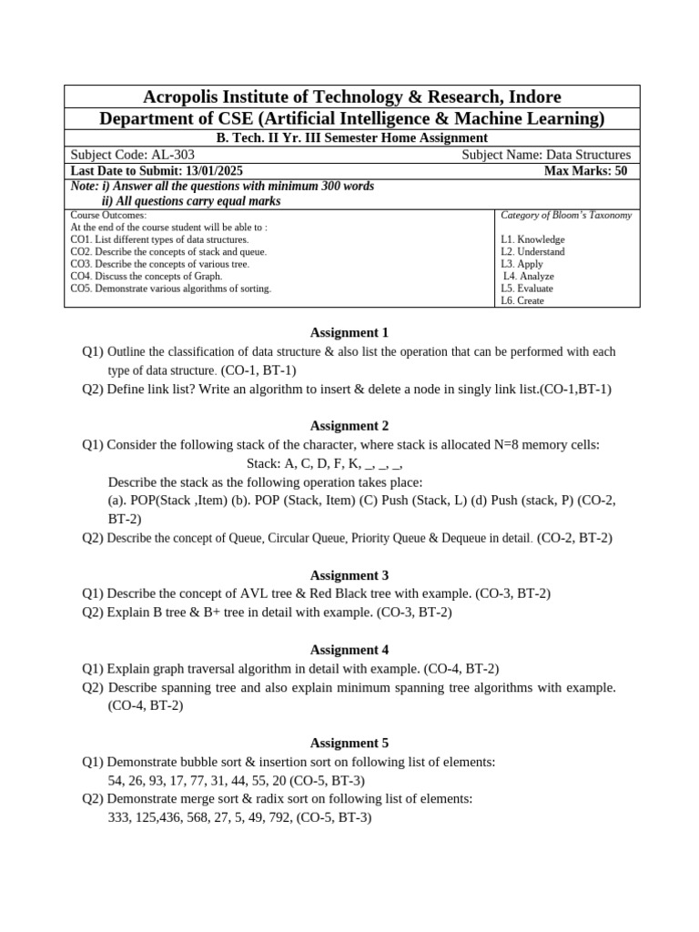 AL 303 DS Home Assignments | PDF | Queue (Abstract Data Type) | Computer Programming