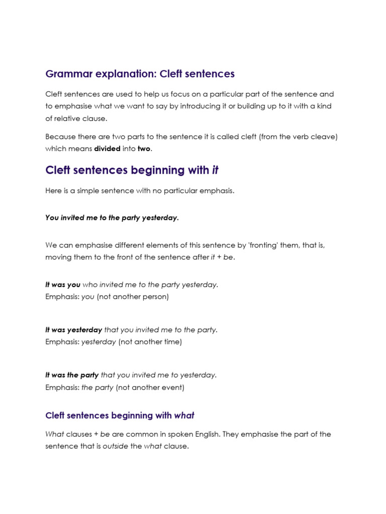 Cleft Sentences 1º Bto | PDF | English Language | Sentence (Linguistics)