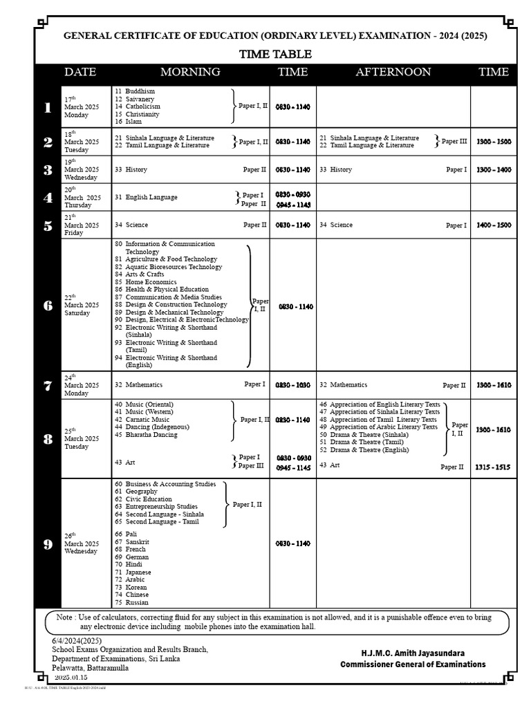OL Timetable English - 2023 2024 - 1738040863720 | PDF