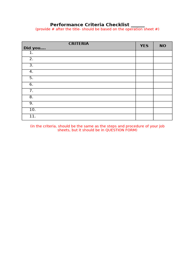 05i - Not Performance Criteria Checklist (Operation Sheet) | PDF