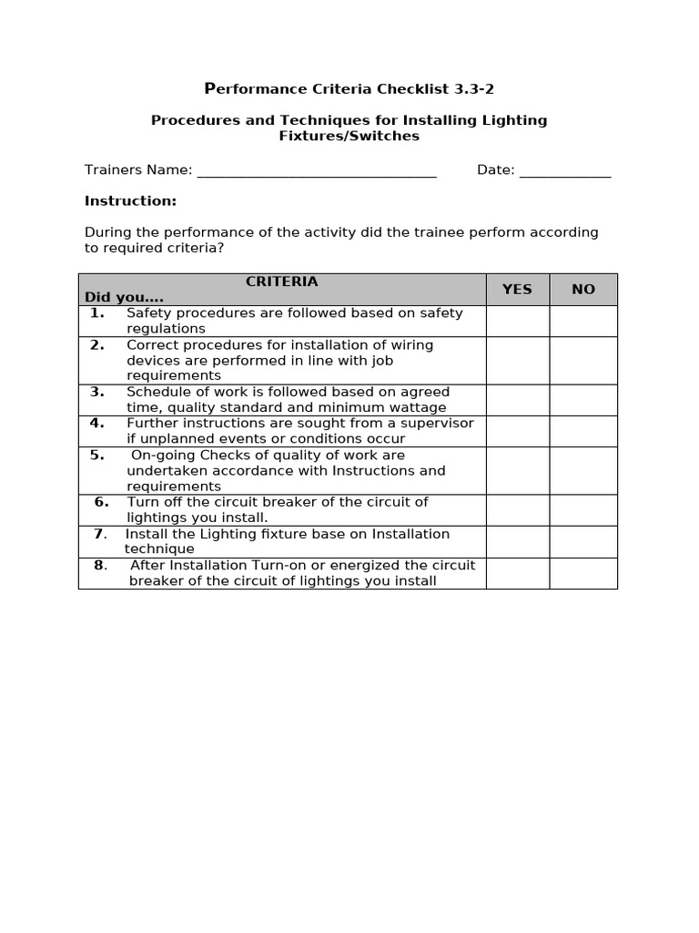 05G - PERFORMANCE CRITERIA CHECKLIST (Job Sheet) | PDF