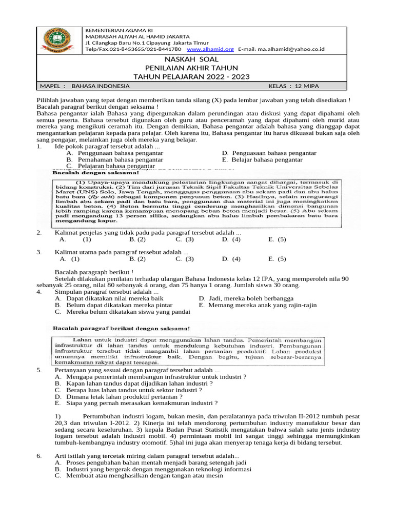 Soal Pat Bindo | PDF