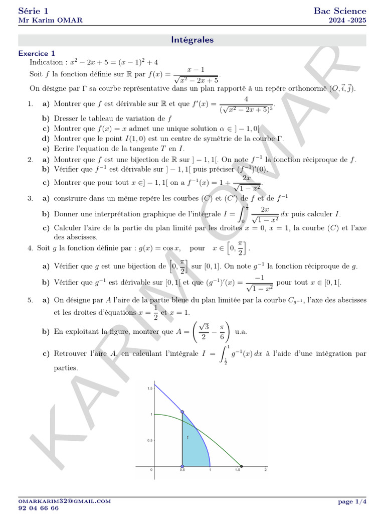 Exercices d'intégrales pour Bac Science | PDF | Intégral | Géométrie ...