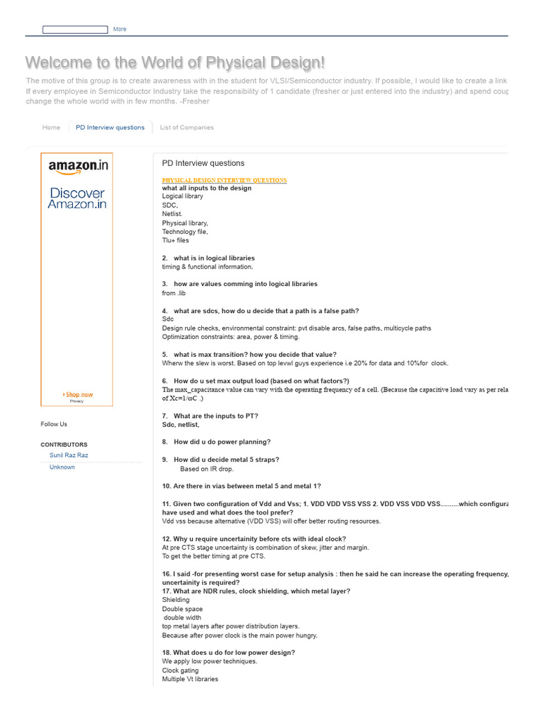 Welcome To The World of Physical Design! - PD Interview Questions | PDF | Computer Engineering ...