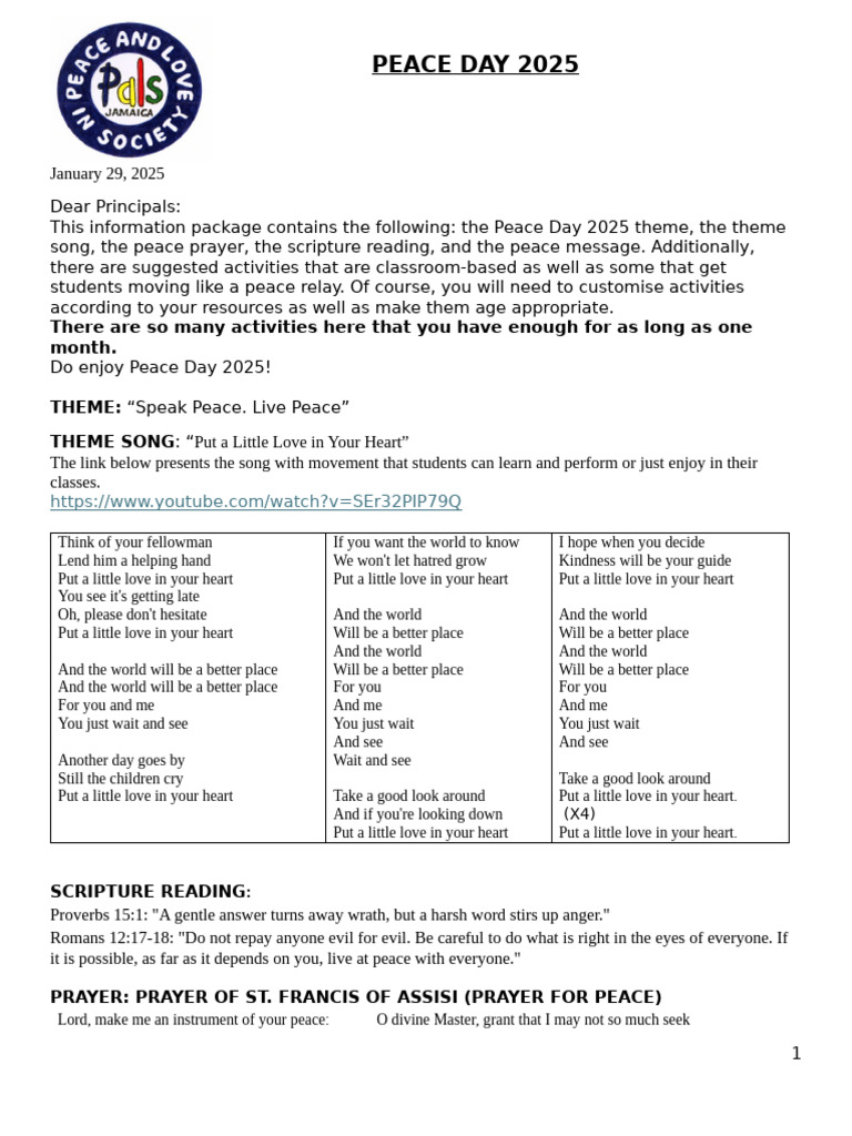Peace Day 2025 Information For Schools | PDF | Peace | Love