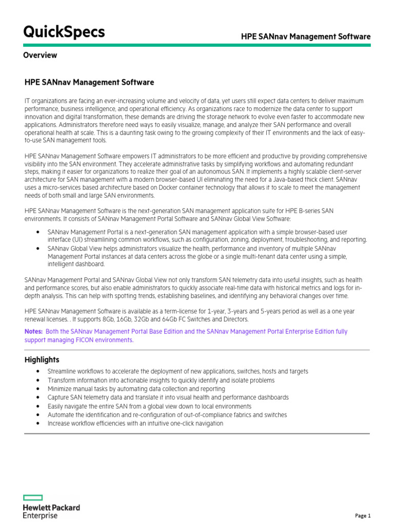 HPE SANnav Management Software | PDF | Network Switch | Computer Network
