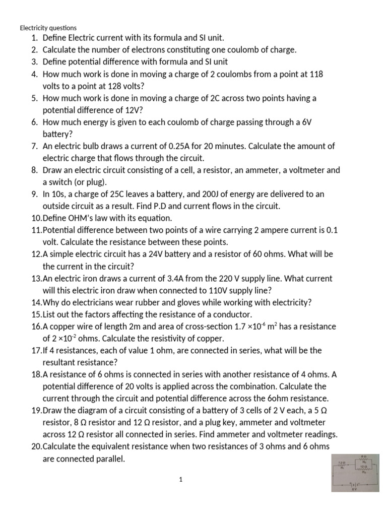 Electricity Questions Main | PDF | Series And Parallel Circuits | Voltage