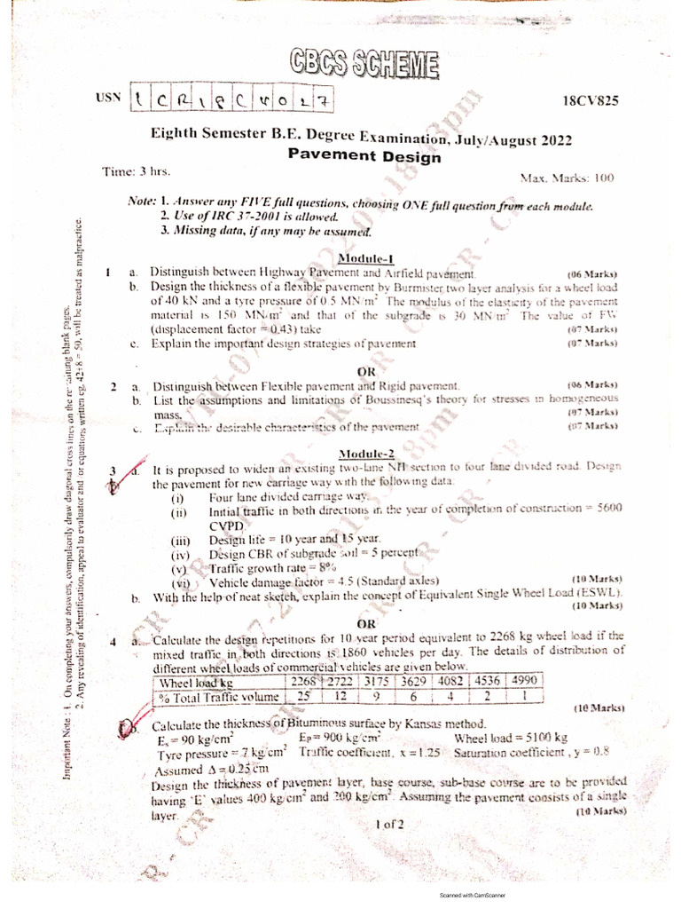 VTU Exam Question Paper With Solution of 18CV825 Pavement Design July ...