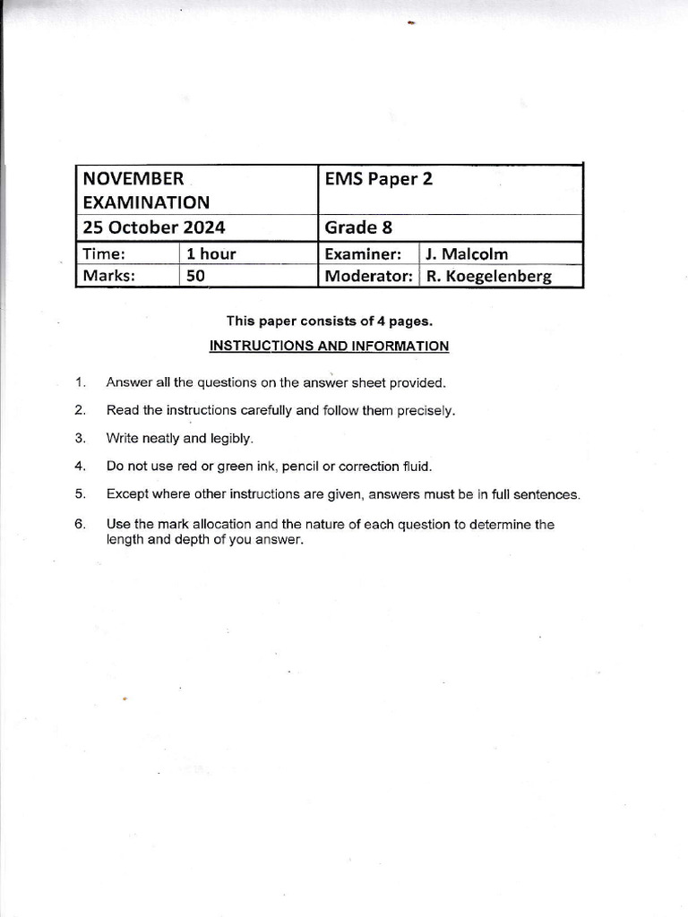 Grade 8 EMS Paper 2 Exam November 2024 | PDF | Private Sector ...