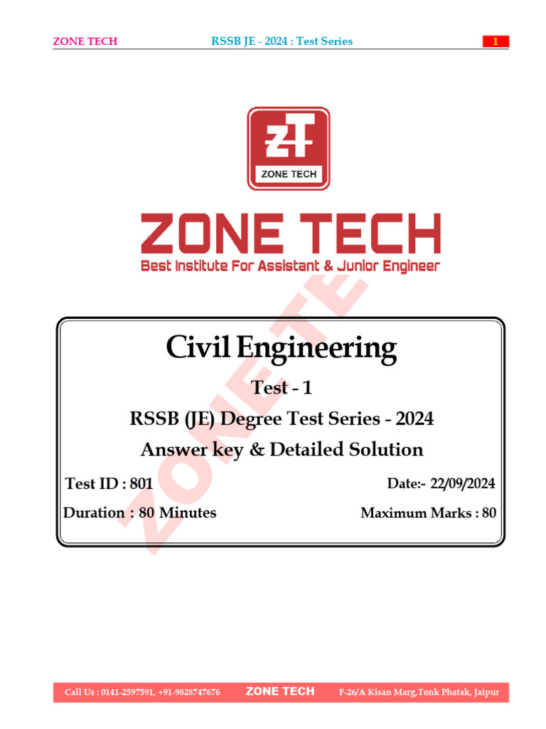 RSSB - Je - Offline - Test - Series - Civil - Btech - Test-1 - Solution ...